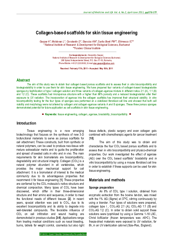 (PDF) Collagen–based scaffolds for skin tissue engineering