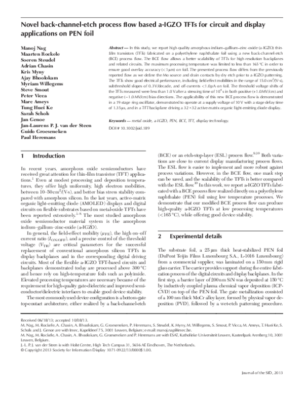 (PDF) Novel back-channel-etch process flow based a-IGZO TFTs for ...