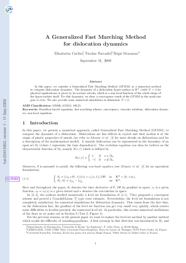 Pdf A Generalized Fast Marching Method For Dislocation Dynamics