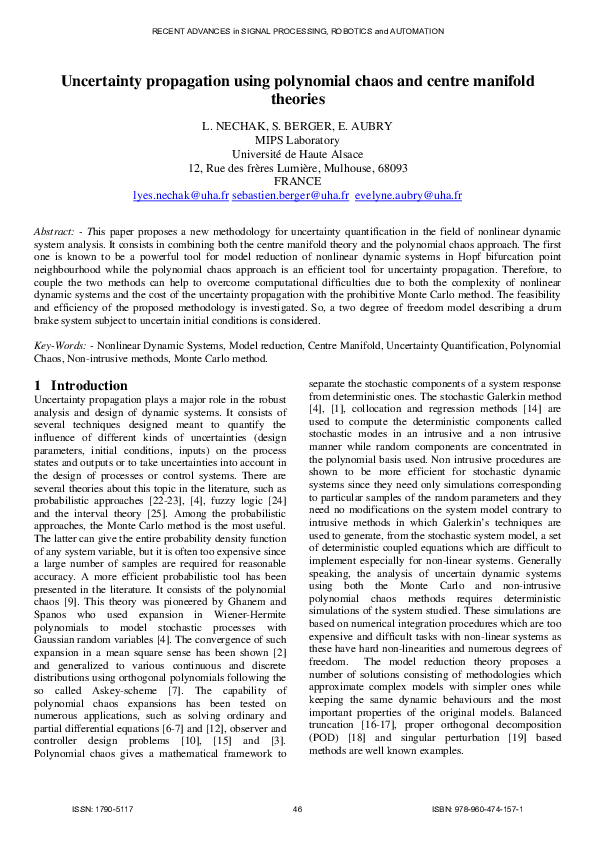 (PDF) Uncertainty propagation using polynomial chaos and centre manifold theories