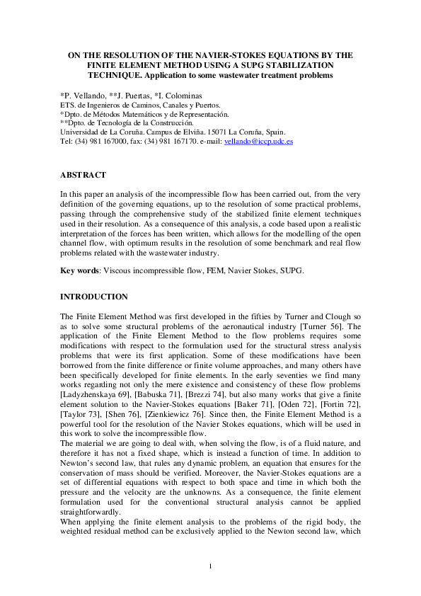 Pdf Finite Element Solution Of The Navier—stokes Equations
