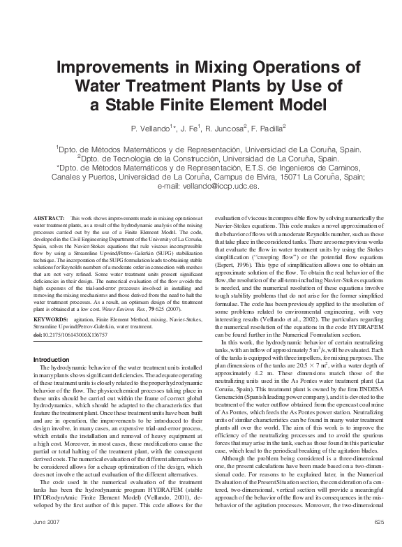 (PDF) Improvements in Mixing Operations of Water Treatment Plants by Use of a Stable Finite ...