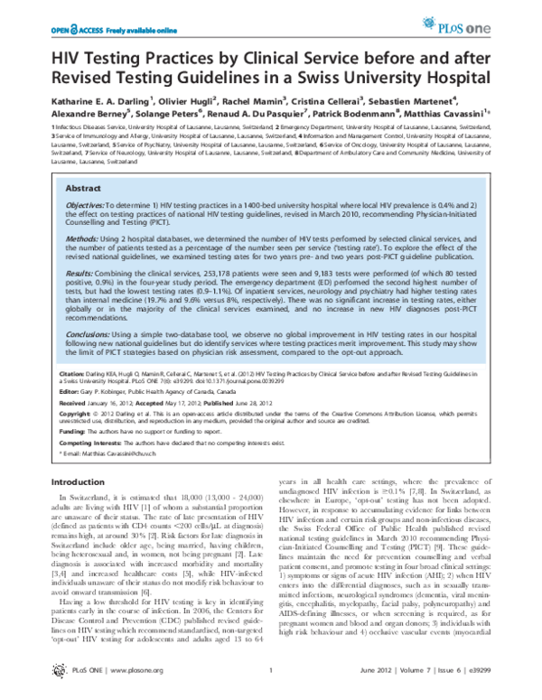 (PDF) HIV Testing Practices by Clinical Service before and after ...