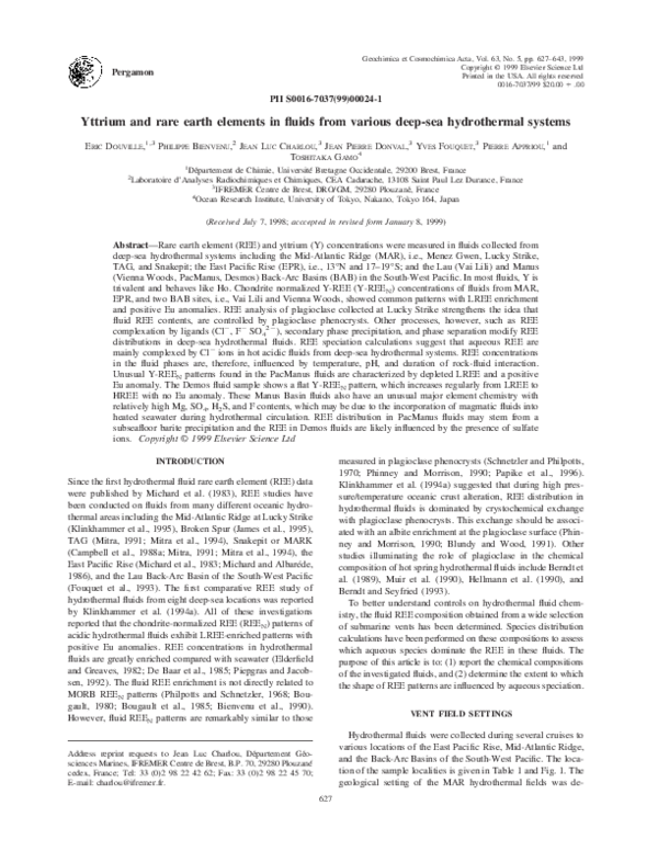 (PDF) Yttrium and rare earth elements in fluids from various deep-sea hydrothermal systems