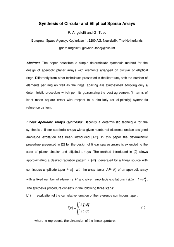 (PDF) Synthesis of circular and elliptical sparse arrays