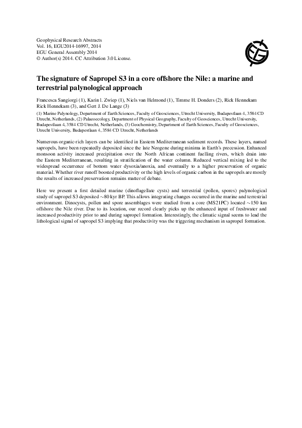 (PDF) The signature of Sapropel S3 in a core offshore the Nile: a ...