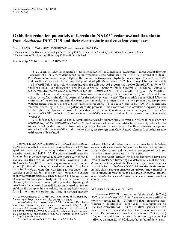 (PDF) Oxidation-reduction potentials of ferredoxin-NADP+ reductase and ...
