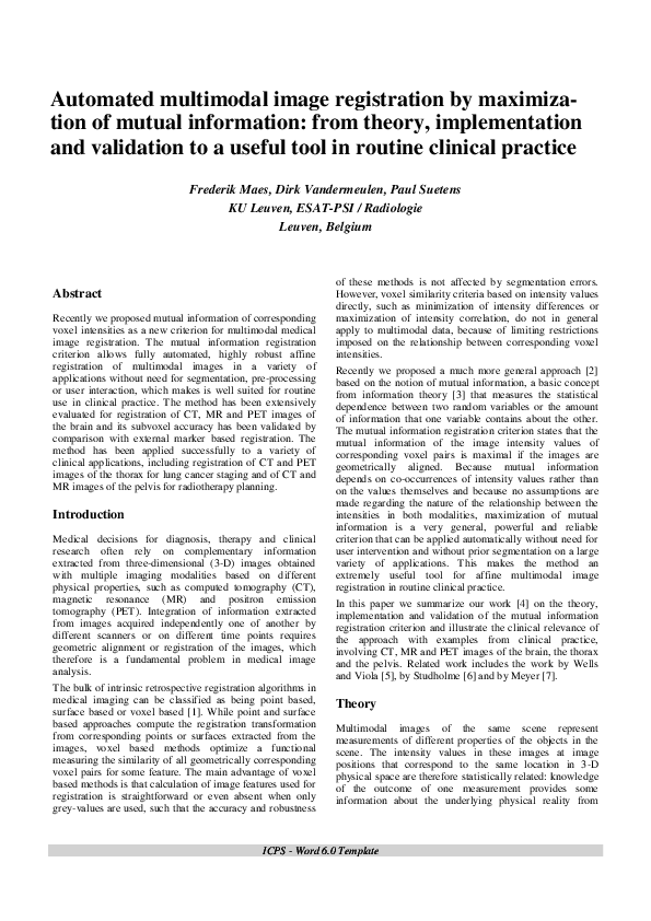 (PDF) Automated multimodal image registration by maximiza-tion of mutual information: from ...