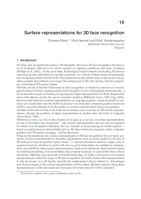 (PDF) Surface representations for 3D face recognition