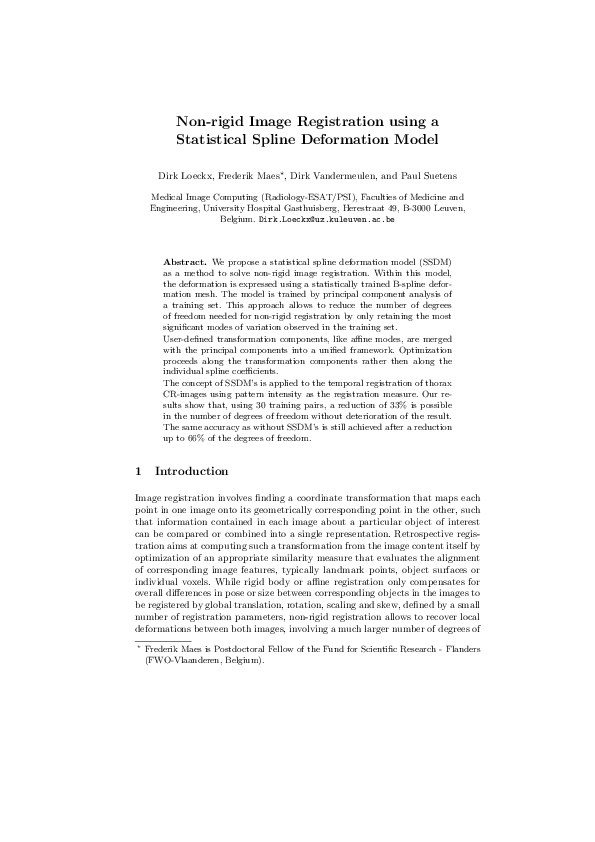 (PDF) Non-rigid image registration using a statistical spline deformation model
