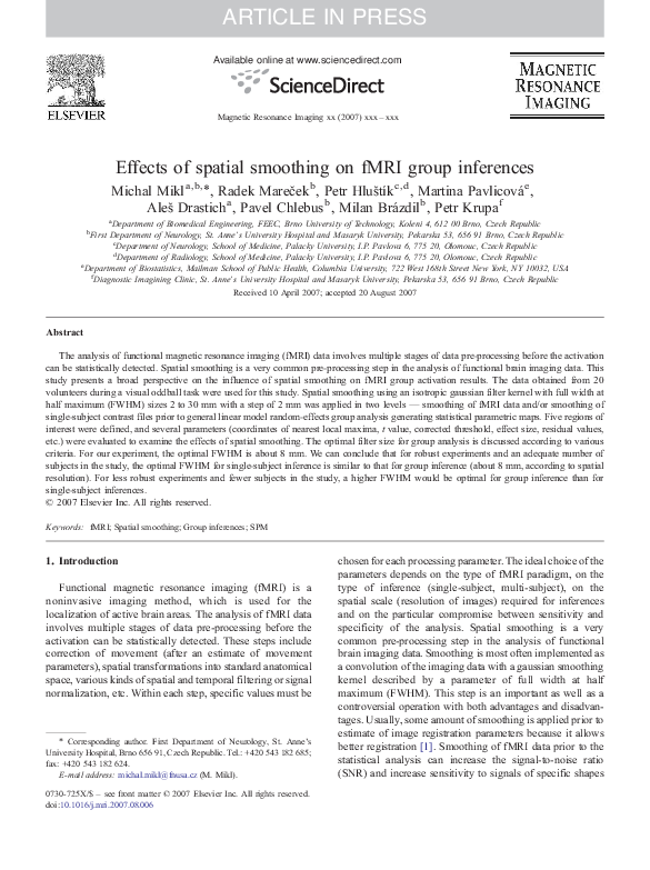 Pdf Spatial Smoothing Impact On Fmri Group Analysis