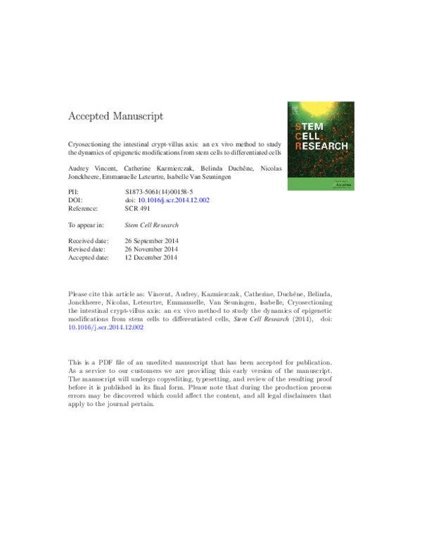(PDF) Cryosectioning the intestinal crypt-villus axis: An ex vivo ...