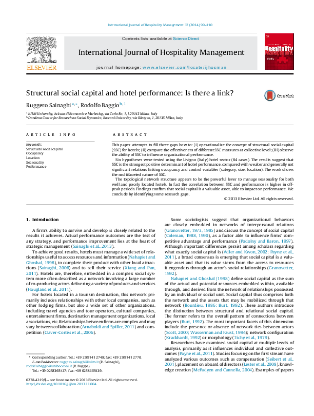 (PDF) Structural social capital and hotel performance: Is there a link?
