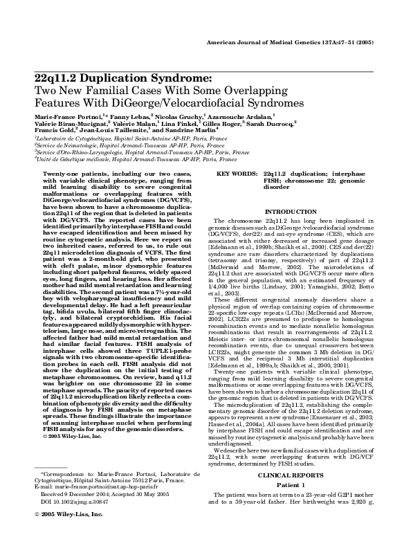 (PDF) 22q11.2 duplication syndrome: Two new familial cases with some ...