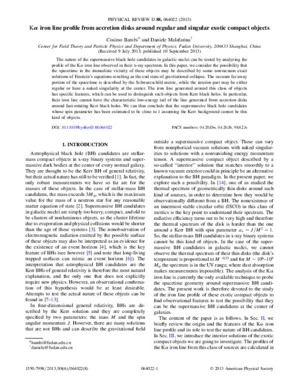 (PDF) K iron line profile from accretion disks around regular and ...