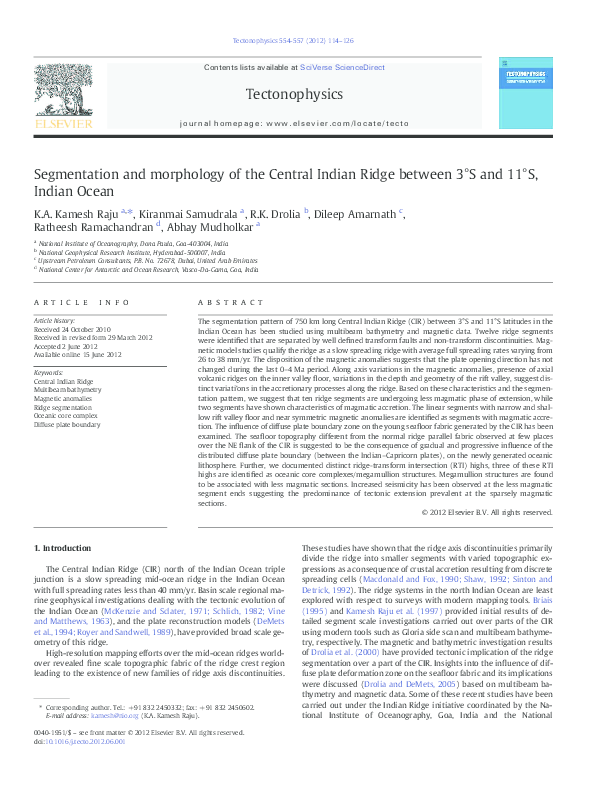 (PDF) Segmentation and morphology of the Central Indian Ridge between 3 ...