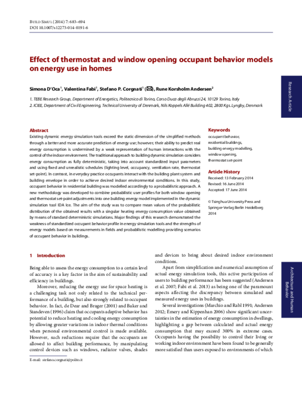 (PDF) Effect of thermostat and window opening occupant behavior models ...