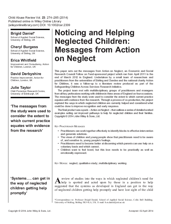 (PDF) Noticing and Helping Neglected Children: Messages from Action on ...