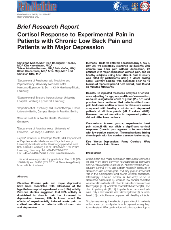 (PDF) Cortisol Response to Experimental Pain in Patients with Chronic ...