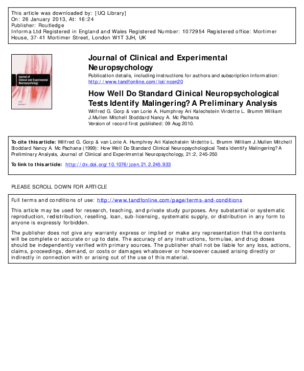 (PDF) How Well Do Standard Clinical Neuropsychological Tests Identify ...