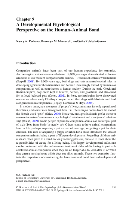 (PDF) A Developmental Psychological Perspective on the Human–Animal Bond