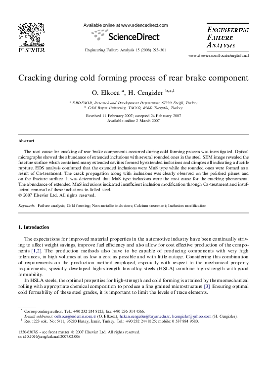 (PDF) Cracking during cold forming process of rear brake component
