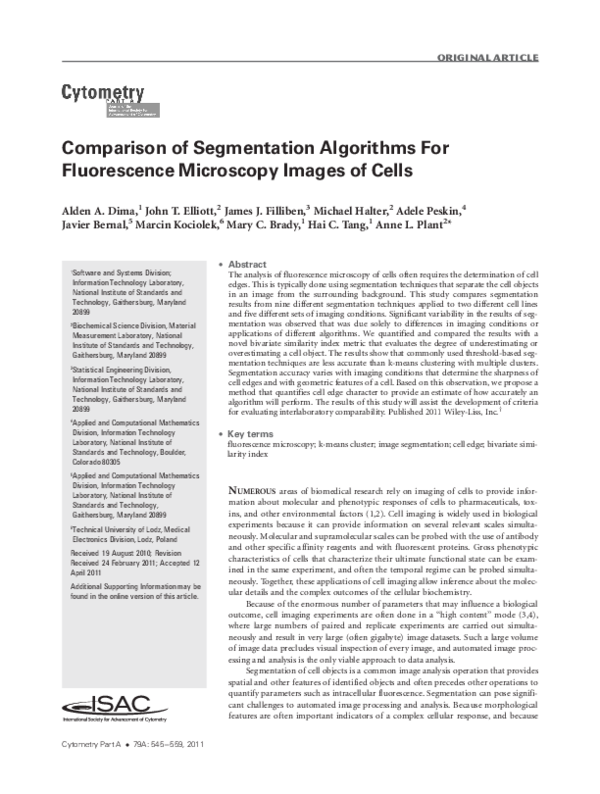 (PDF) Comparison of segmentation algorithms for fluorescence microscopy images of cells