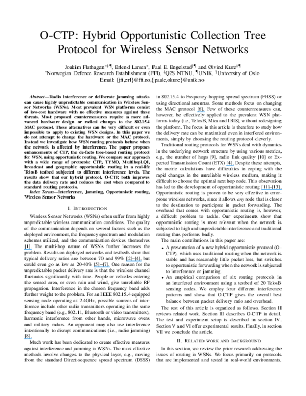 Pdf O Ctp Hybrid Opportunistic Collection Tree Protocol For Wireless Sensor Networks
