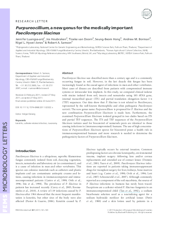 (PDF) Purpureocillium, a new genus for the medically important ...