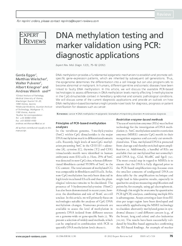 (PDF) DNA methylation testing and marker validation using PCR ...