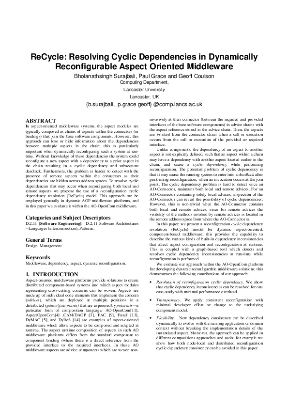 Pdf Recycle Resolving Cyclic Dependencies In Dynamically Reconfigurable Aspect Oriented 0508