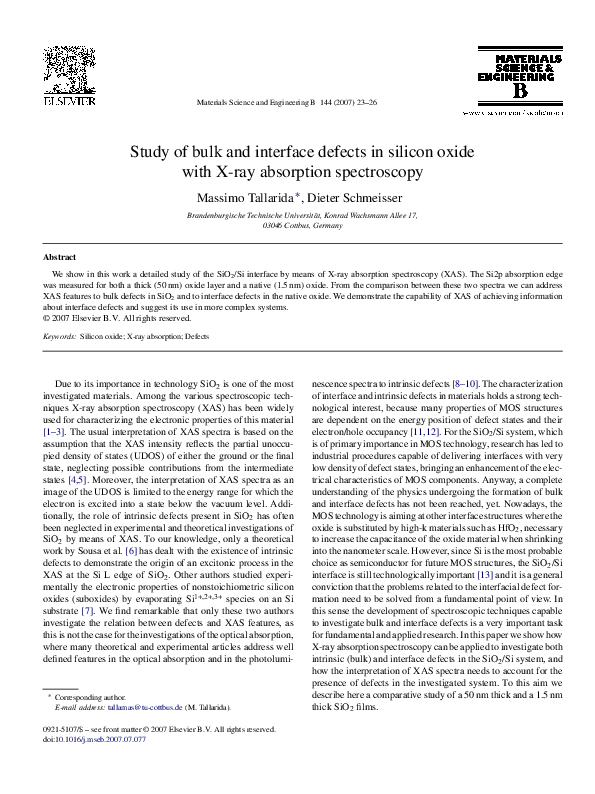 (PDF) Study of bulk and interface defects in silicon oxide with X-ray ...