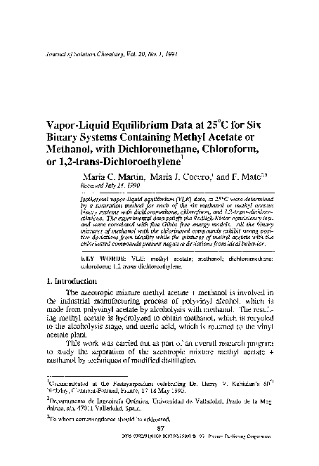 (PDF) Vapor-liquid equilibrium data at 25 C for six binary systems ...