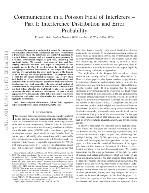 (PDF) Communication in a Poisson Field of Interferers -- Part I ...