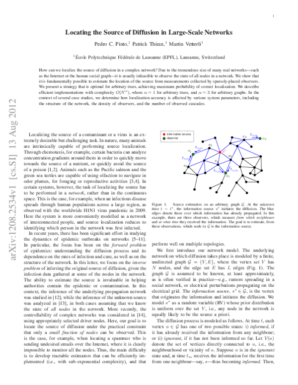 Pdf Locating The Source Of Diffusion In Large Scale Networks