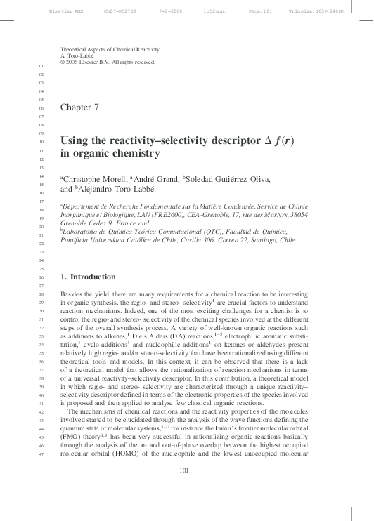 (PDF) Chapter 7 Using the reactivity-selectivity descriptor Δ f(r) in ...