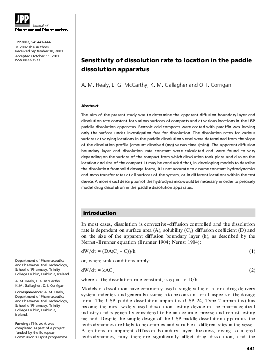 (PDF) Sensitivity of dissolution rate to location in the paddle ...
