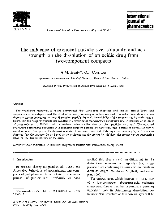 Pdf The Influence Of Excipient Particle Size Solubility And Acid