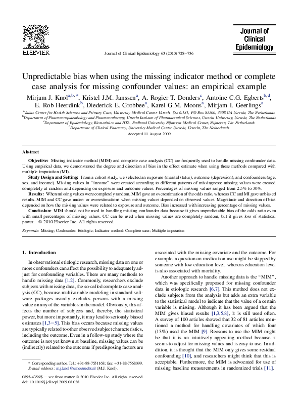 (PDF) Unpredictable bias when using the missing indicator method or complete case analysis for ...