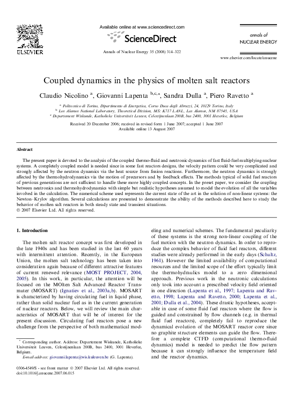 (PDF) Coupled dynamics in the physics of molten salt reactors