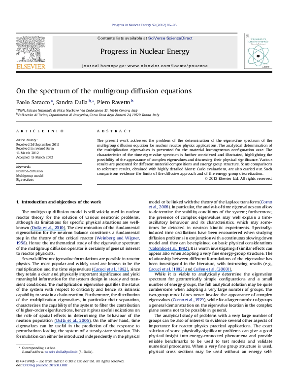 (PDF) On the spectrum of the multigroup diffusion equations
