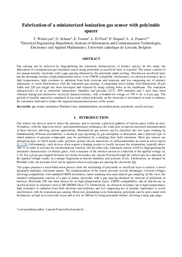 (PDF) Fabrication of a miniaturized ionization gas sensor with polyimide spacer