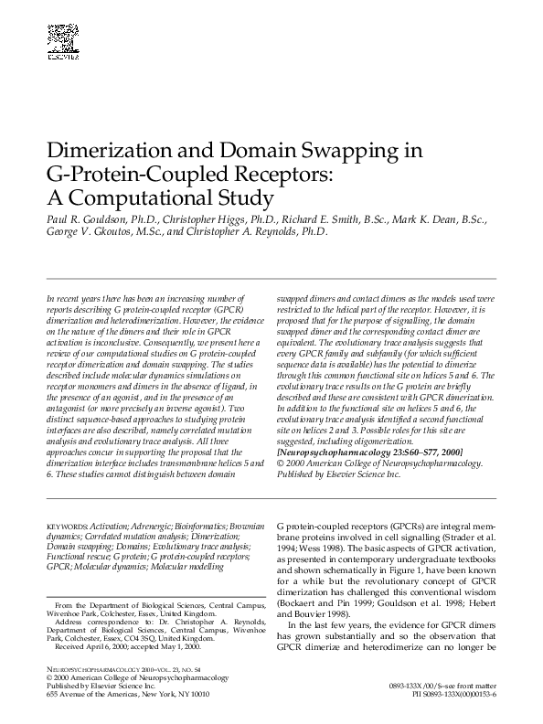 (PDF) Dimerization and Domain Swapping in G-Protein-Coupled Receptors A ...