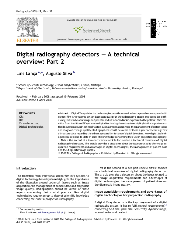 (PDF) Digital radiography detectors – A technical overview: Part 2