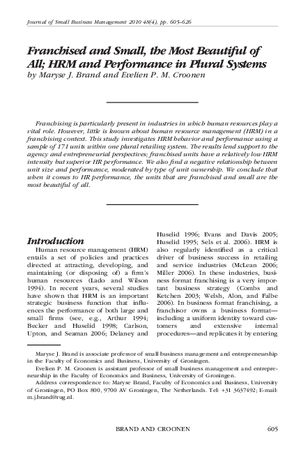 (PDF) Franchised and Small, the Most Beautiful of All; HRM and ...