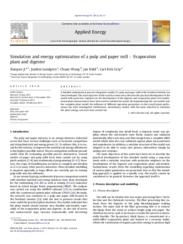 (PDF) Process Simulation and Energy Optimization for the Pulp and Paper ...