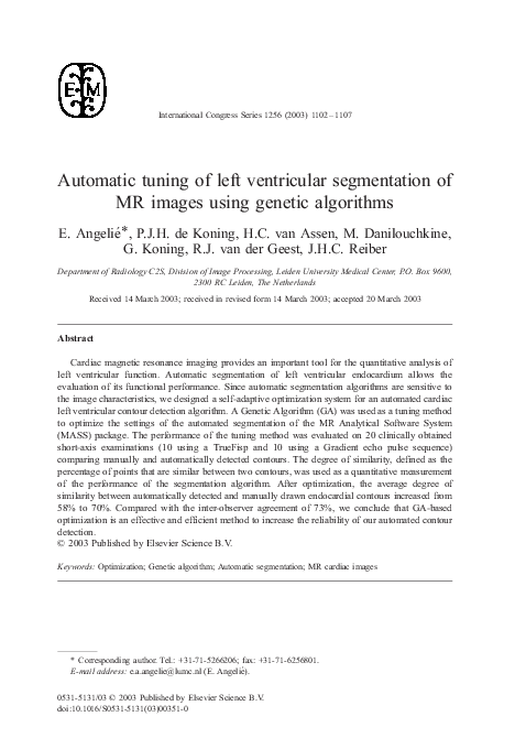 (PDF) Automatic tuning of left ventricular segmentation of MR images using genetic algorithms ...