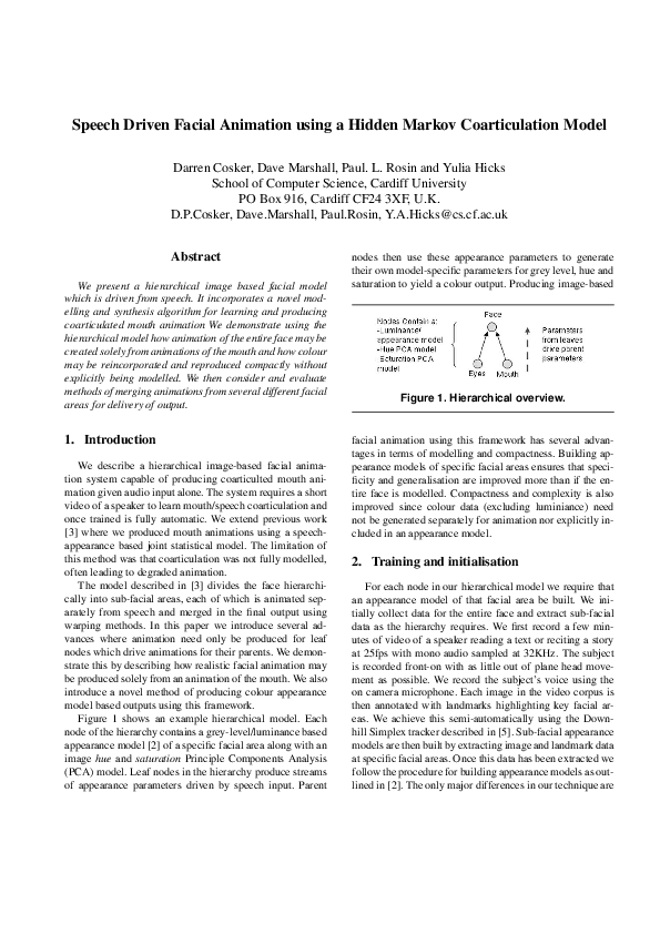 Pdf Speech Driven Facial Animation Using A Hidden Markov