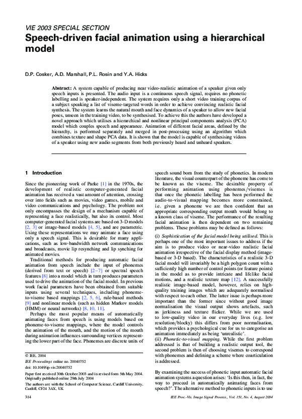 (PDF) Speech-driven facial animation using a hierarchical model