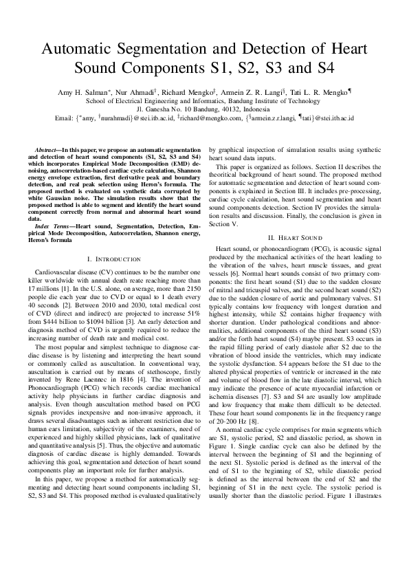 Automatic Segmentation And Detection Of Heart Sound Components S1 S2 S3 And S4